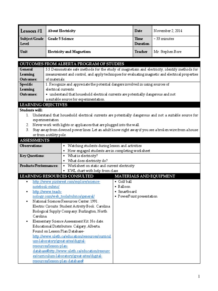 Grade 5 Science Electricity Lesson and Project | PDF | Electron ...