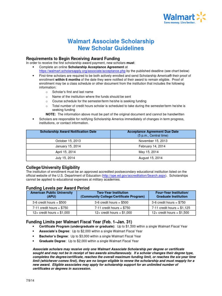 Walmart Associate Scholarship Guidelines | PDF | Course Credit ...