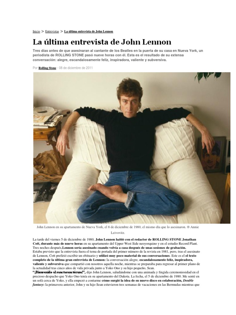 La Última Entrevista A John Lennon | PDF | John Lennon | Yoko Ono