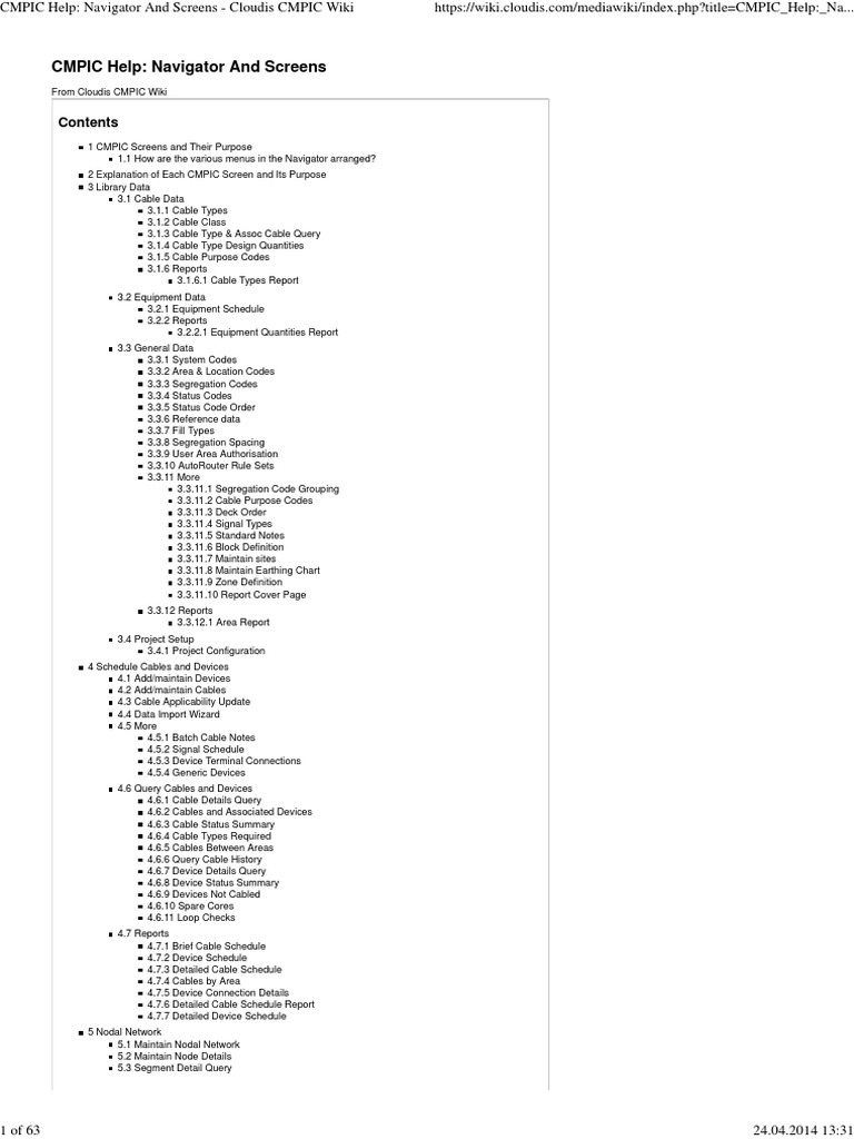 CMPIC 4 Help - Navigator and Screens - Cloudis CMPIC Wiki | PDF | Cable ...