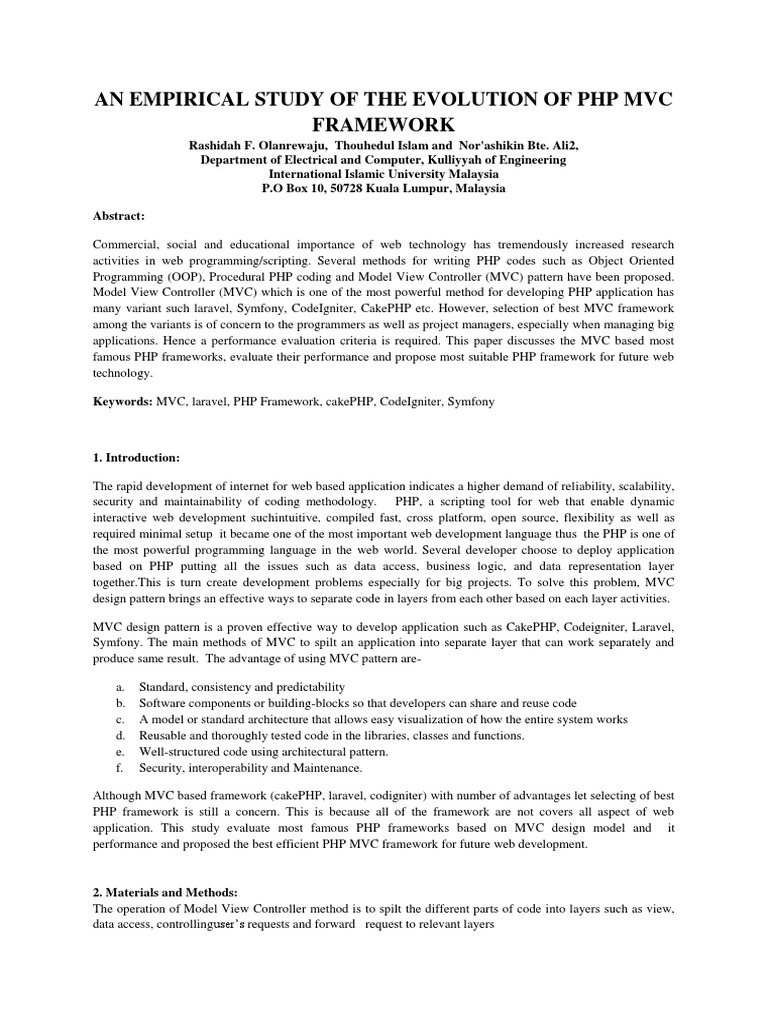 An Empirical Study of The Evolution of PHP MVC Framework | PDF | Model ...