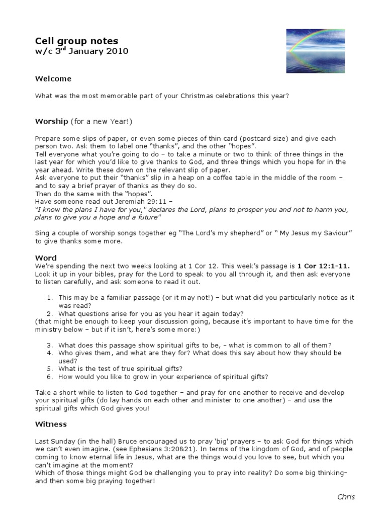 Cell Group Notes | PDF | Spiritual Gift | Prayer