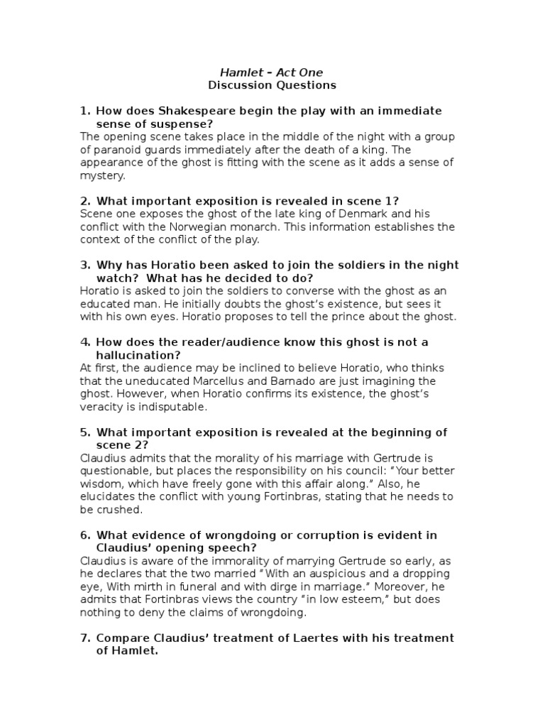 Hamlet - Act One Discussion Questions | PDF | Hamlet | Ghosts