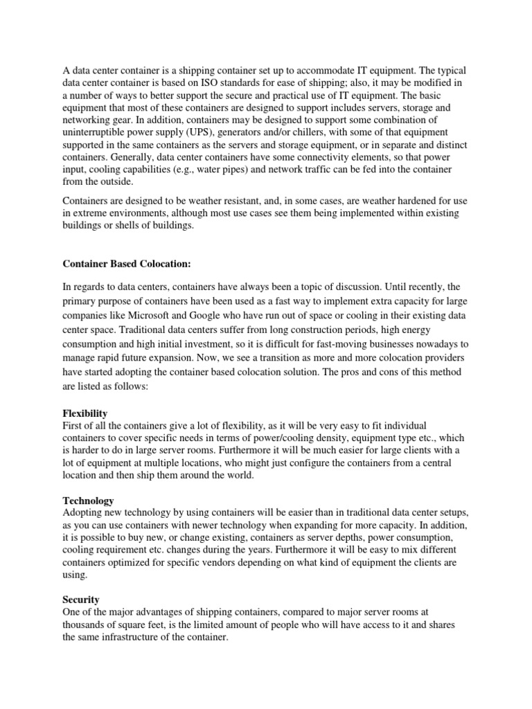 Data Center Container Solution Pdf Data Center Containerization