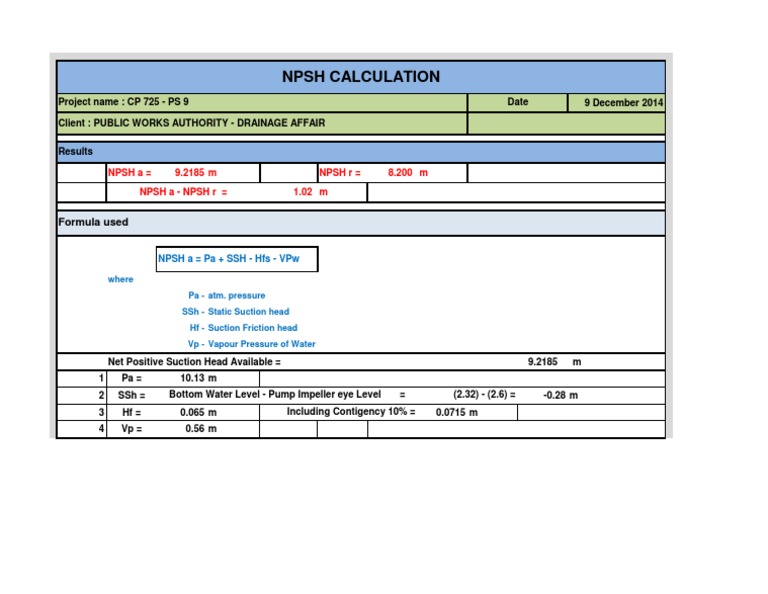 NPSH Calculation Sample | PDF