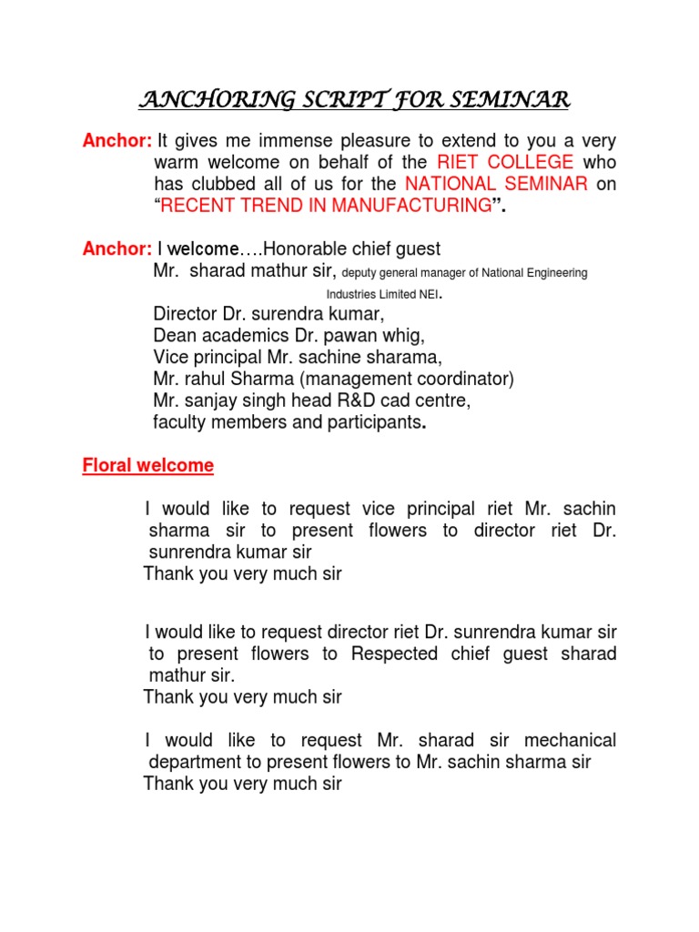 Anchoring Script For Seminar Pdf Business Economies