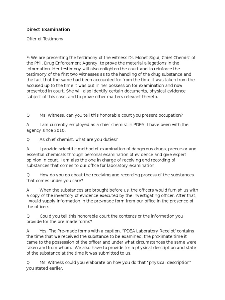 Chemist Direct and Cross | PDF | Testimony | Witness