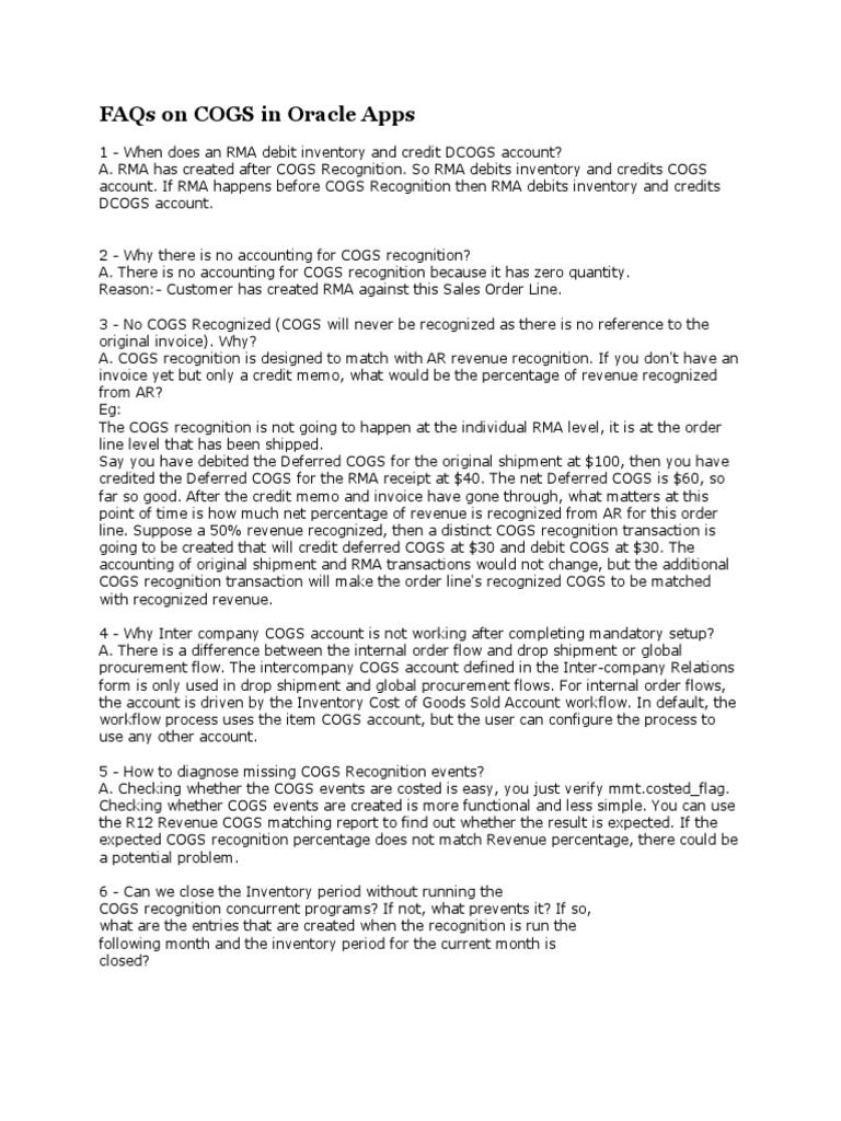 Cogs Faq | PDF | Debits And Credits | Inventory