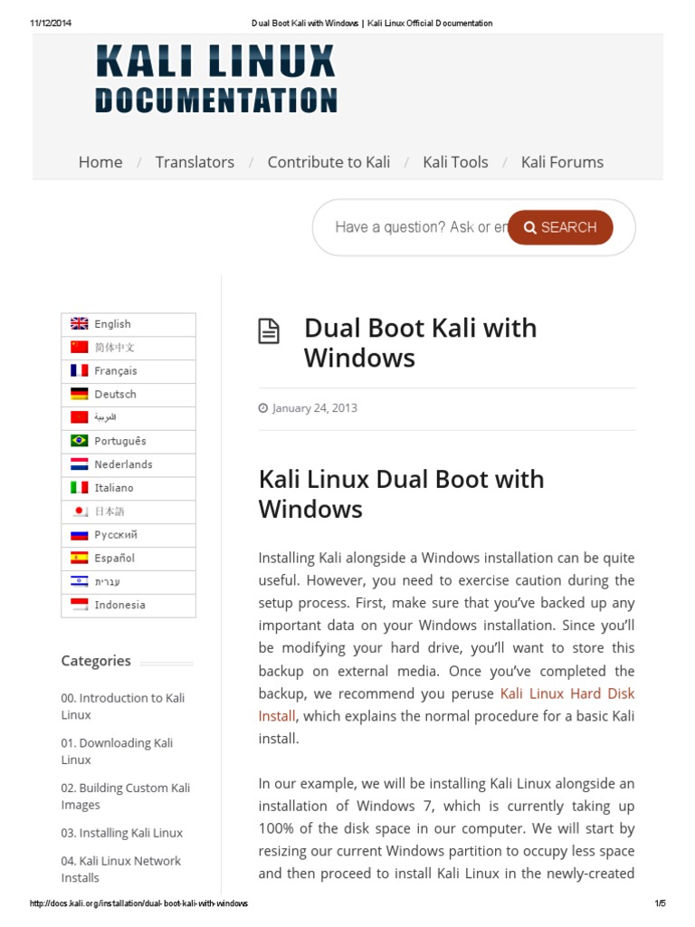 Dual Boot Kali With Windows - Kali Linux Official Documentation | PDF ...