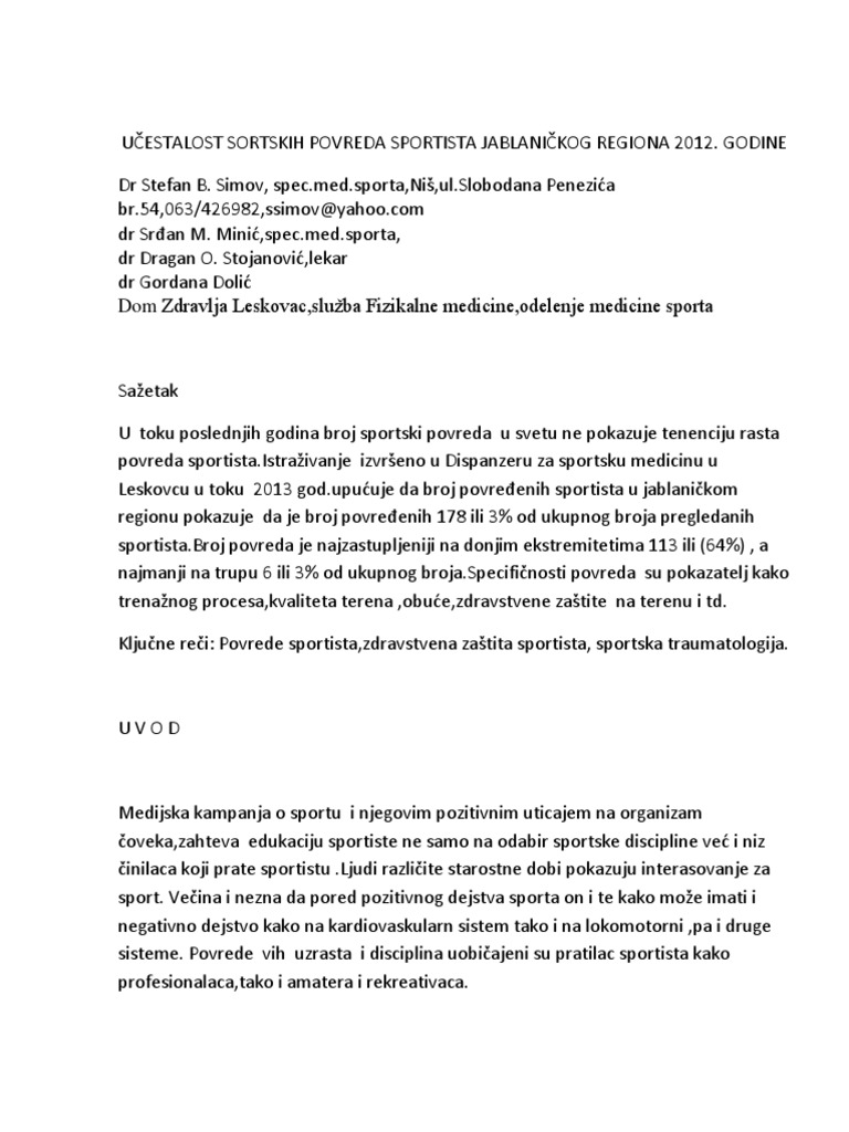 Povrede U Sportu | PDF
