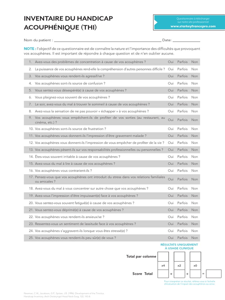 Questionnaire Thi | Acouphène | Audiologie