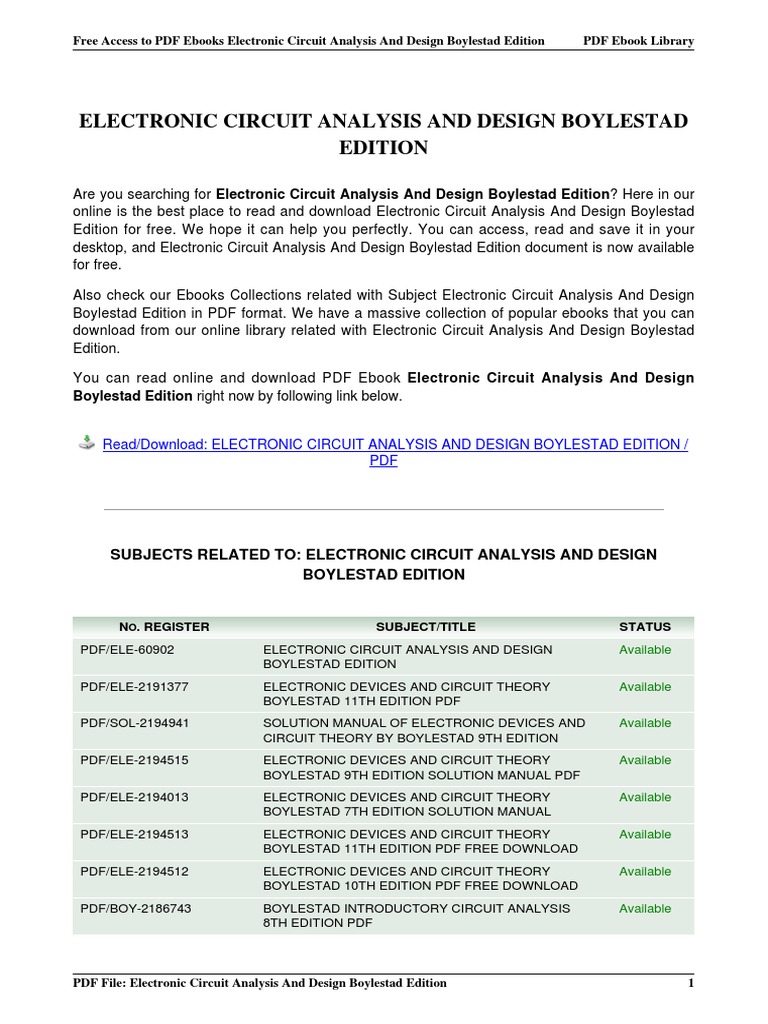 Electronic Circuit Analysis and Design Boylestad Edition | PDF