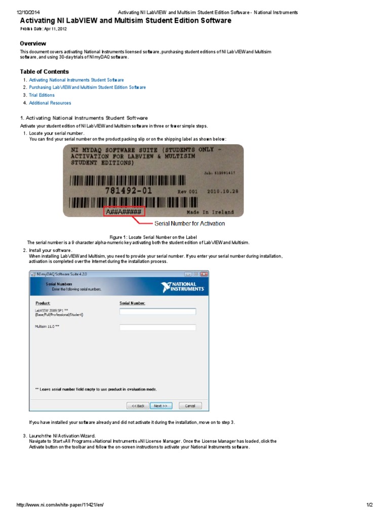 Activating NI LabVIEW and Multisim Student Edition Software - National ...