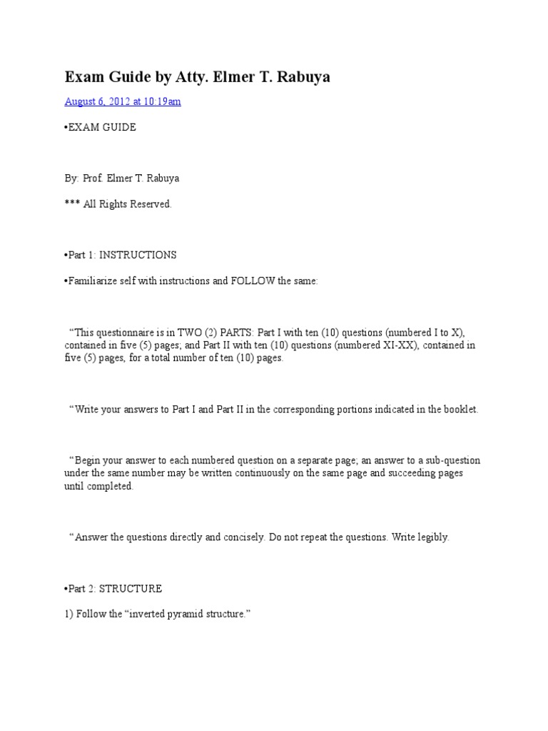 Exam Guide by Atty Rabuya | PDF | Marriage | Void (Law)