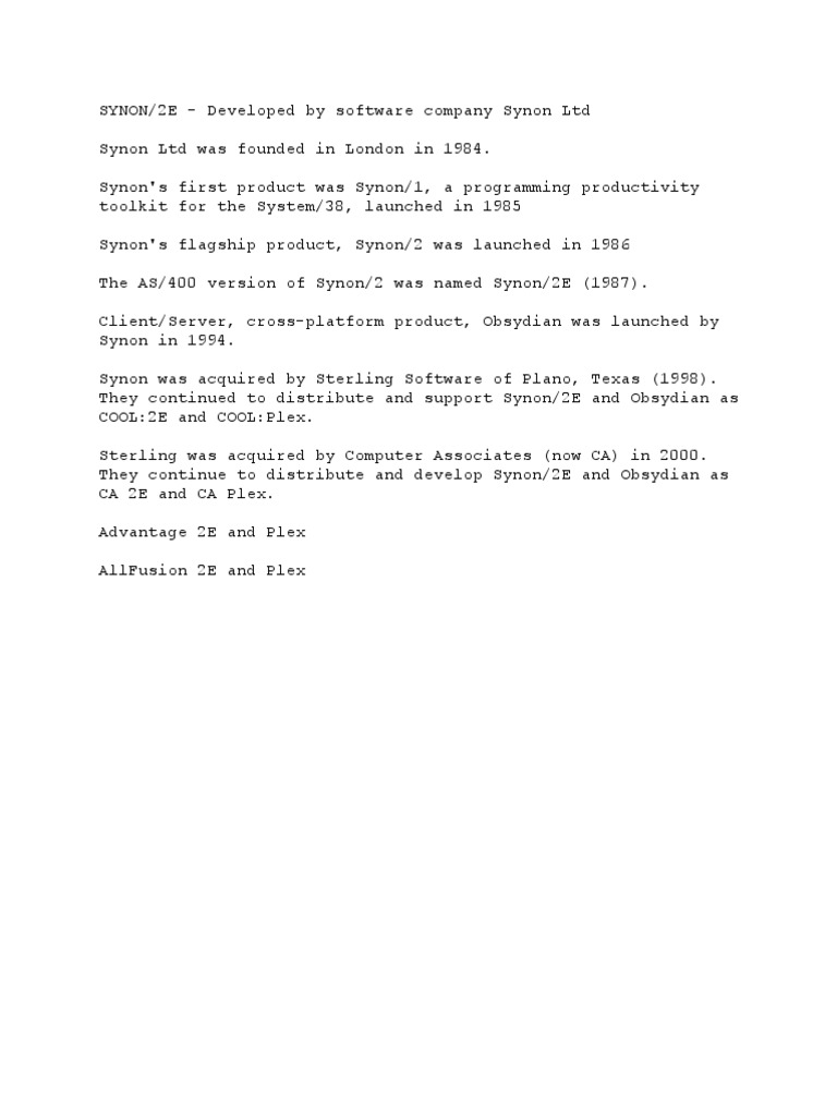 Synon/2E: Evolution and Legacy | PDF