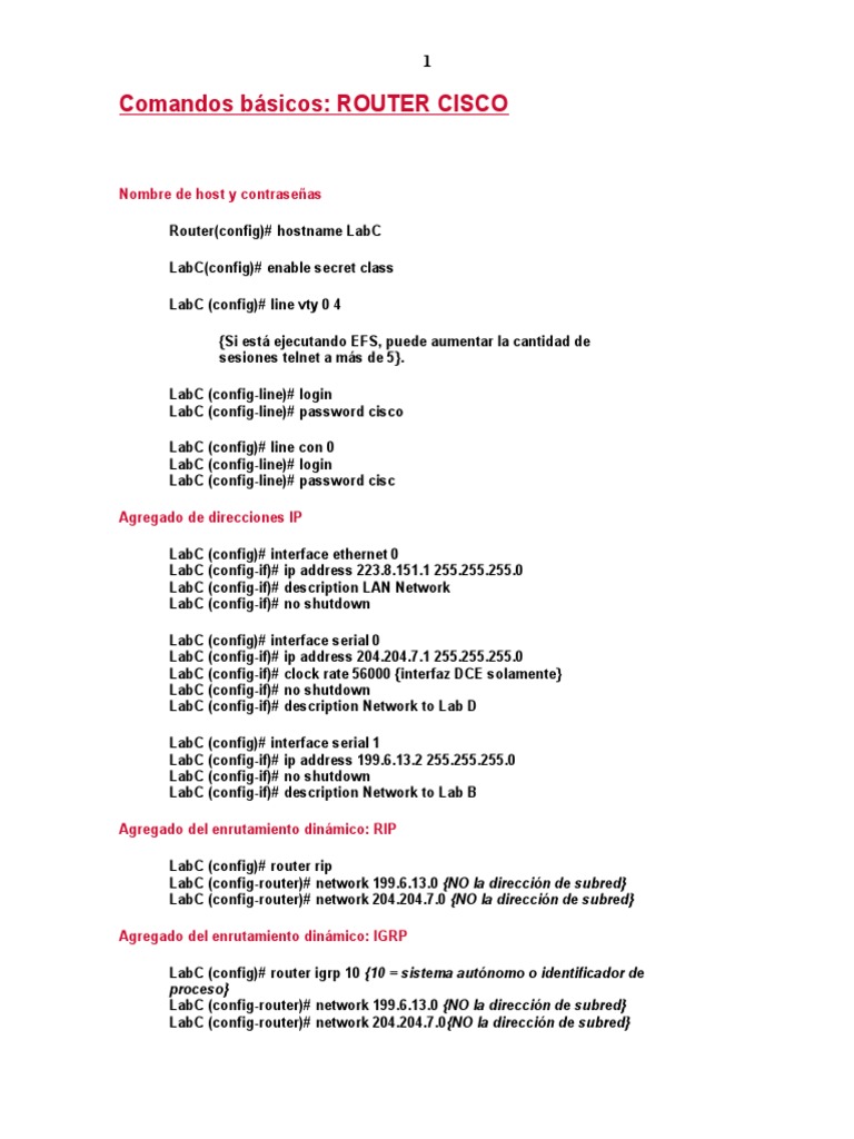 Comandos Basicos de Router Cisco | PDF