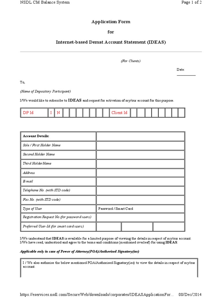 IDEAS Demat Account Application Form | PDF
