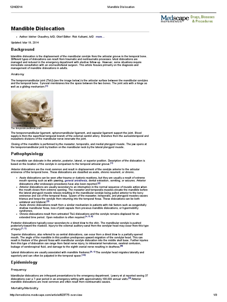 Mandible Dislocation: Background | PDF