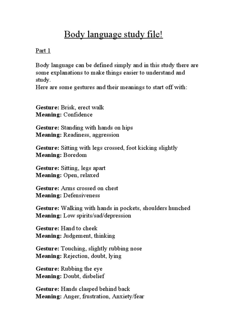 Body Language Study File | Download Free PDF | Body Language | Gesture