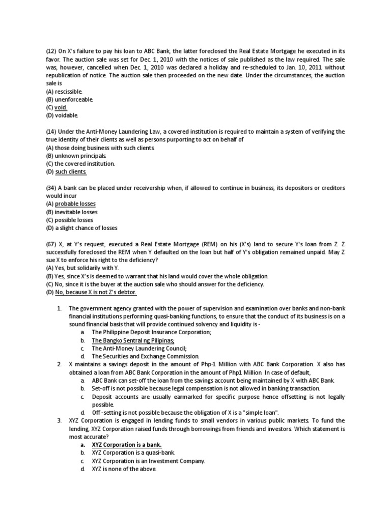 Banking MCQ | PDF | Mortgage Law | Foreclosure