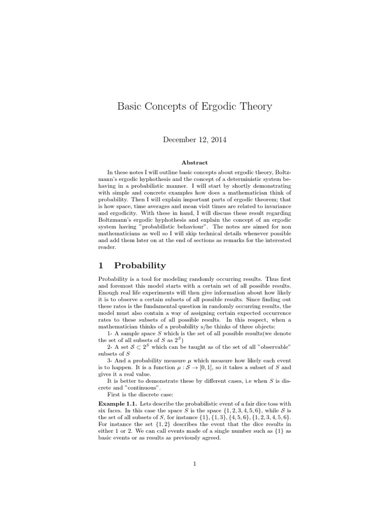 Basic Concepts of Ergodic Theory | PDF | Measure (Mathematics ...