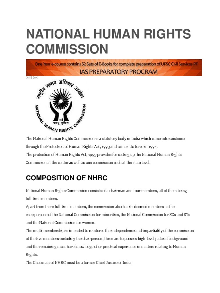 NHRC Composition and Functions Overview | PDF | Chairman | Human Rights