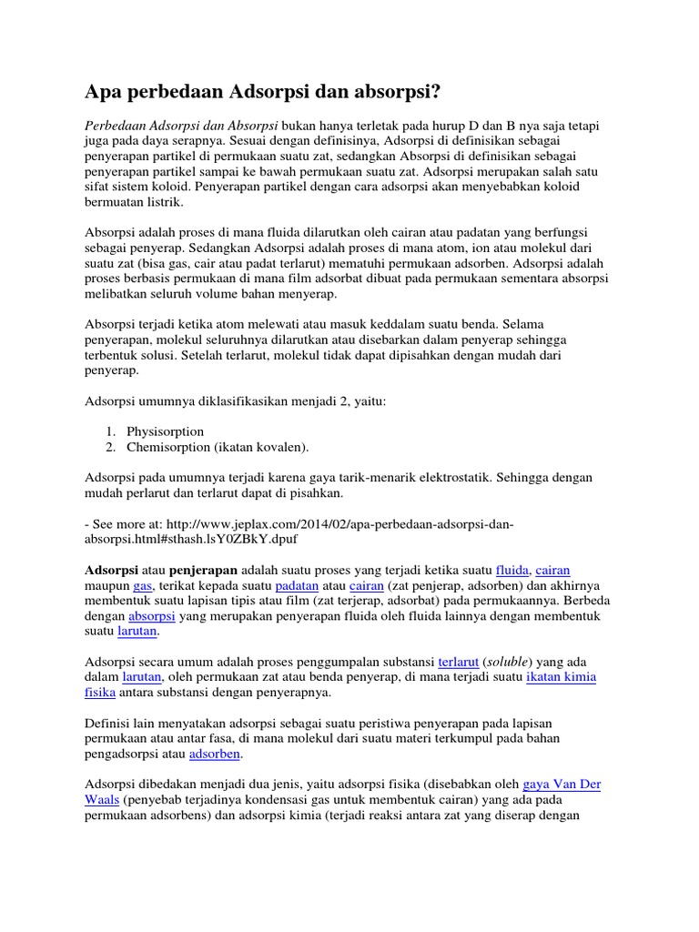 Apa Perbedaan Adsorpsi Dan Absorpsi | PDF