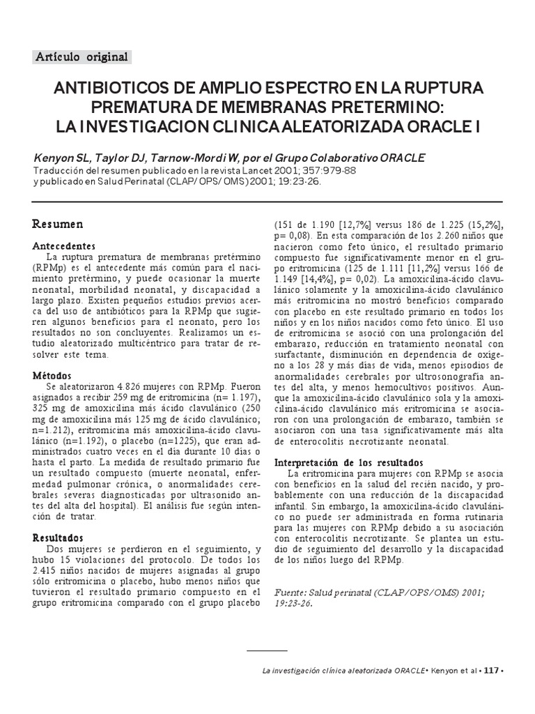 Estudio Oracle I RPM | PDF | Parto | Medicina CLINICA