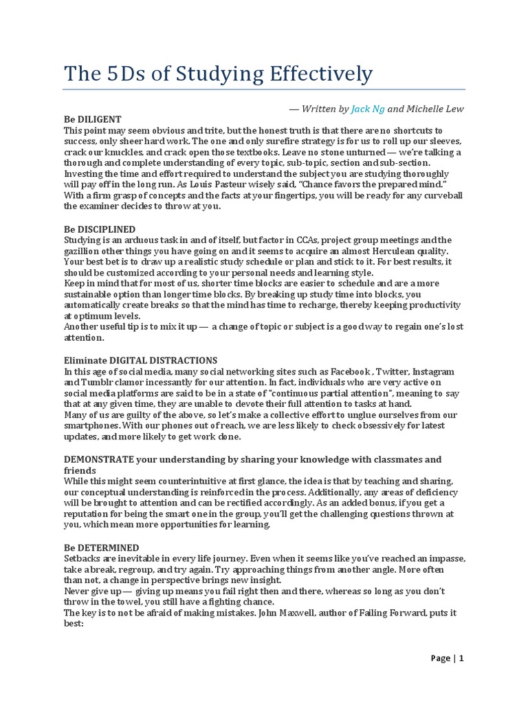 The 5Ds of Studying Effectively | PDF | Test (Assessment) | Information