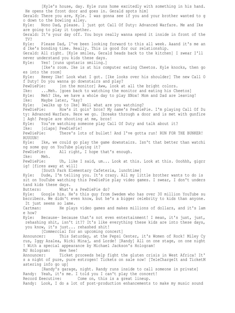 South Park Script | Download Free PDF | Pew Die Pie | Leisure