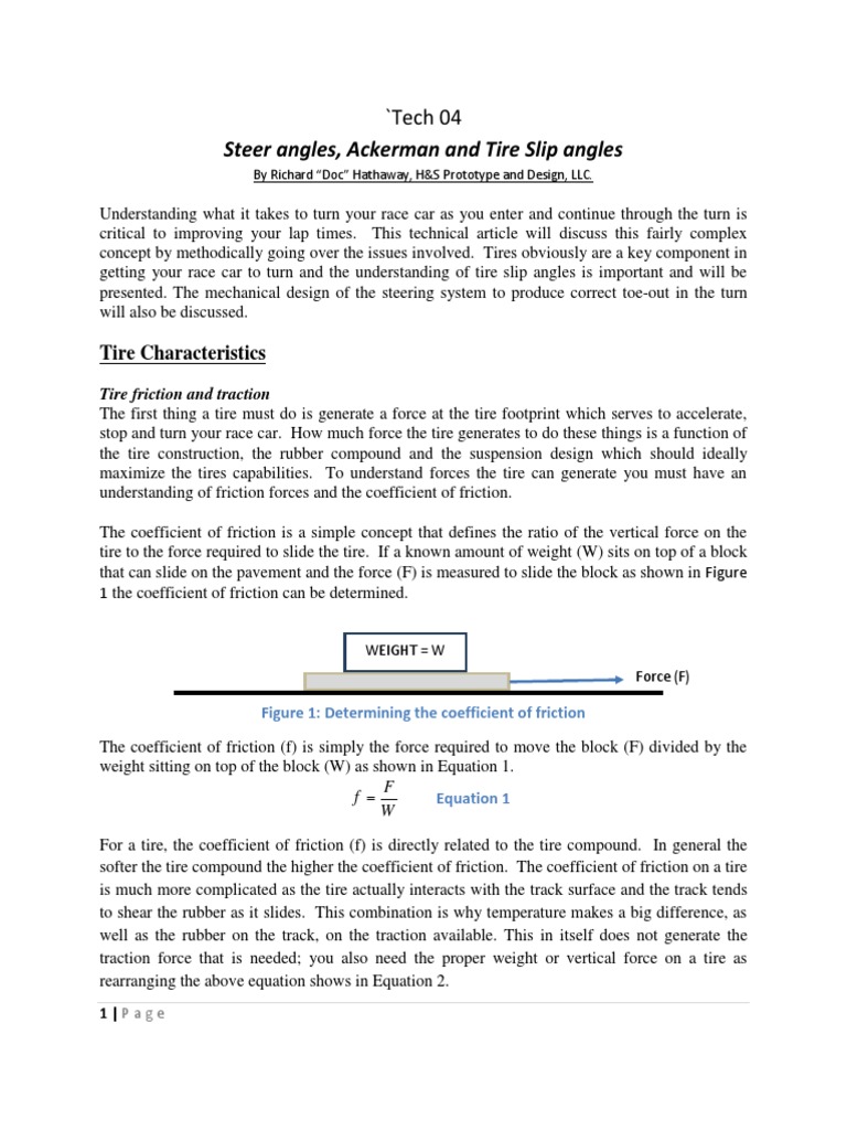 Steer Angles, Ackerman and Tire Slip Angles PDF | PDF | Tire | Steering