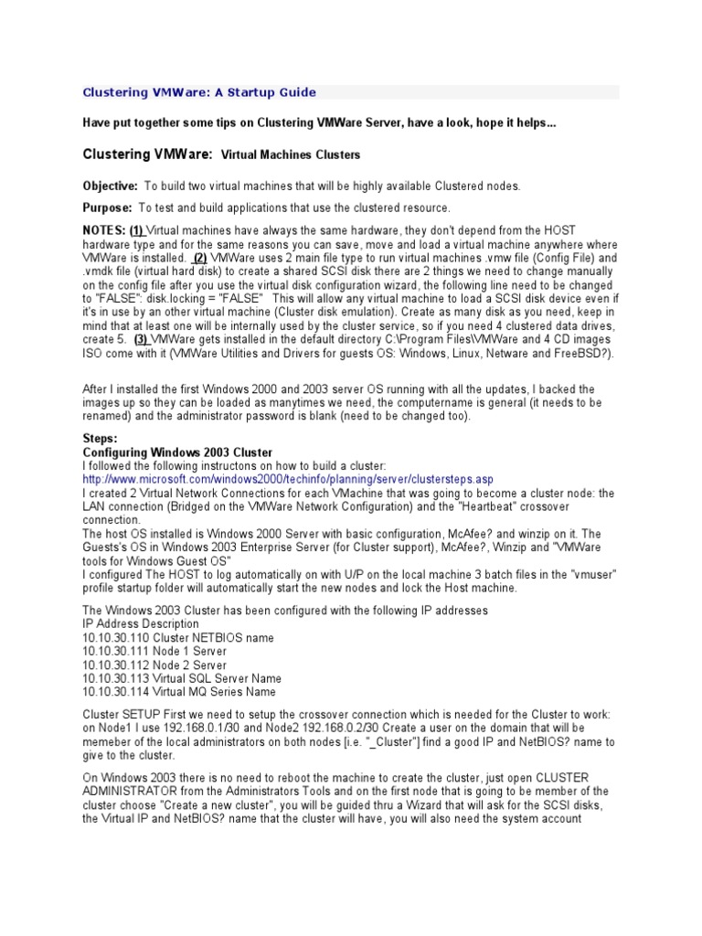 Clustering VMWare A Startup Guide | PDF | Computer Cluster | Microsoft ...