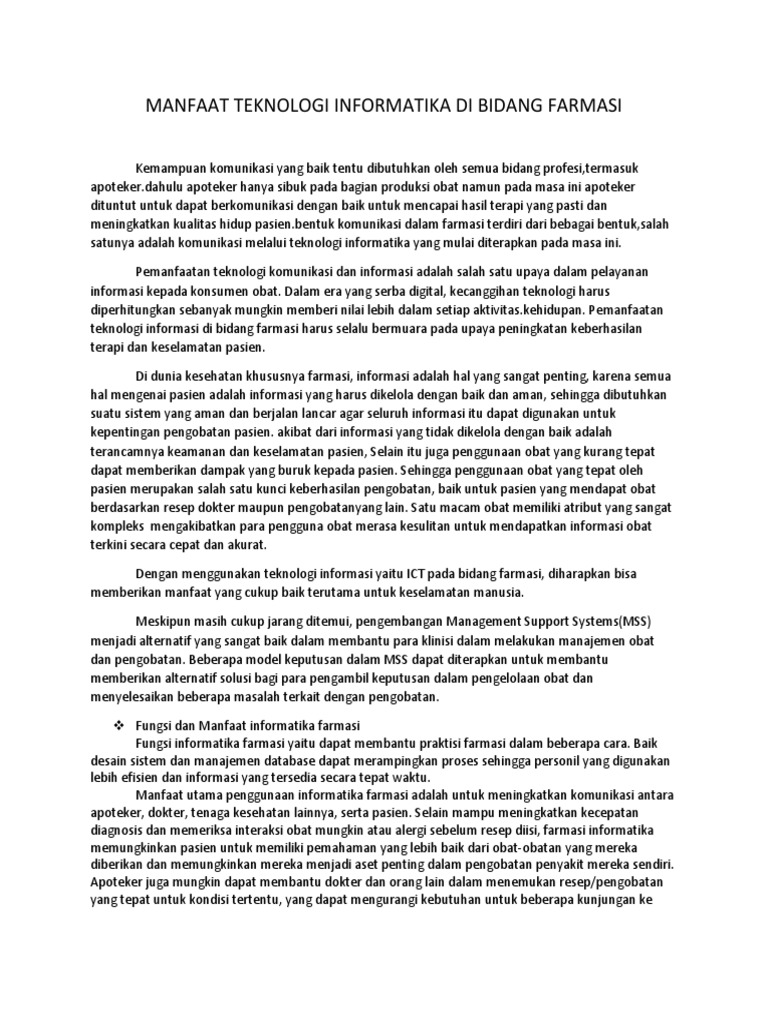 Manfaat Teknologi Informatika Di Bidang Farmasi | PDF | Pengembangan ...