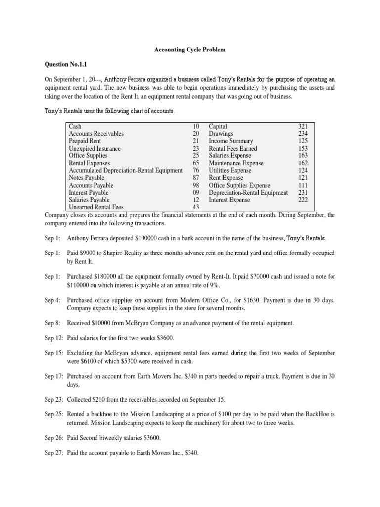 Accounting Cycle Problem Question No.1.1 | PDF | Expense | Renting