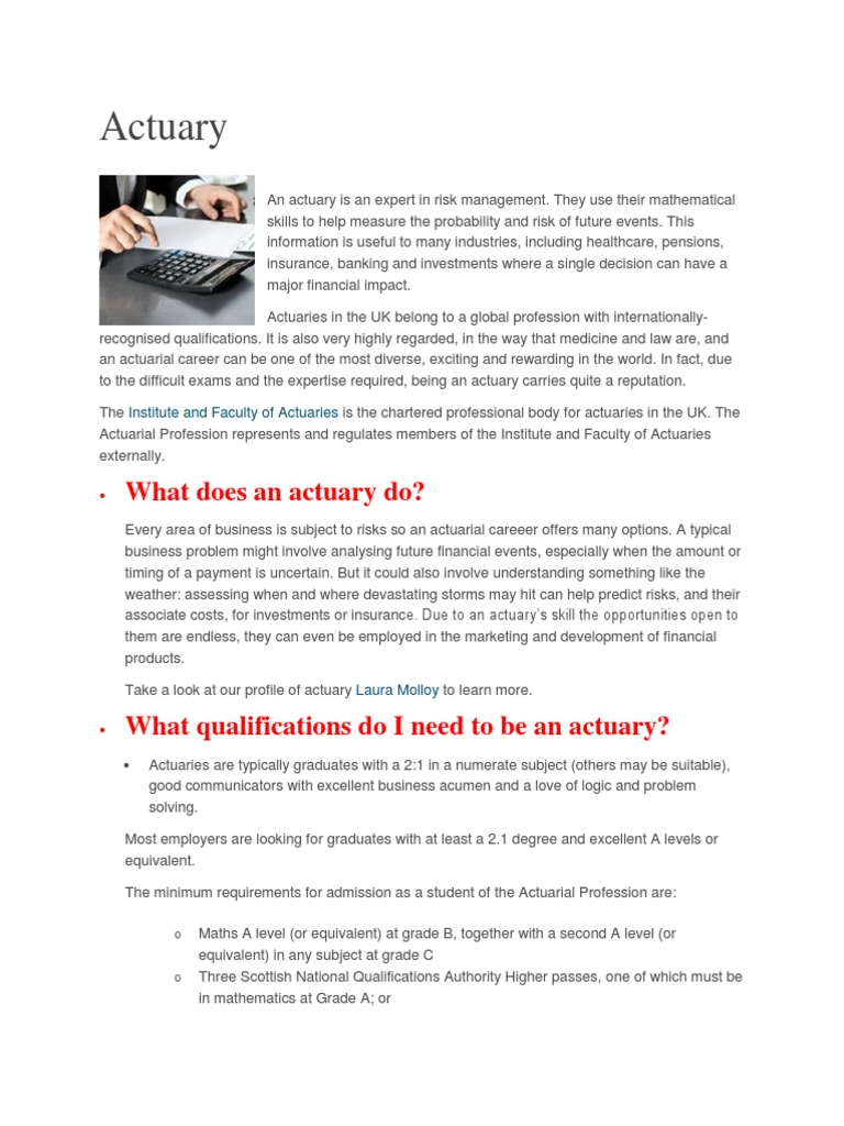 Actuary: What Does An Actuary Do? | PDF | Actuary | Gce Advanced Level (United Kingdom)
