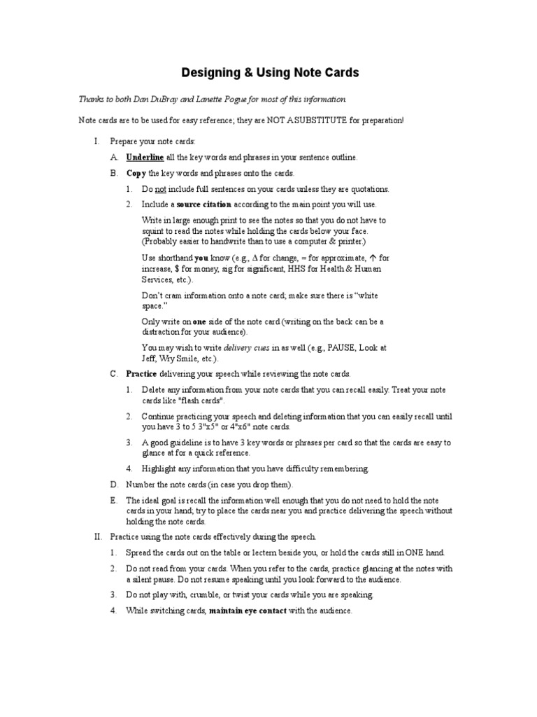 Note Cards Handout | PDF