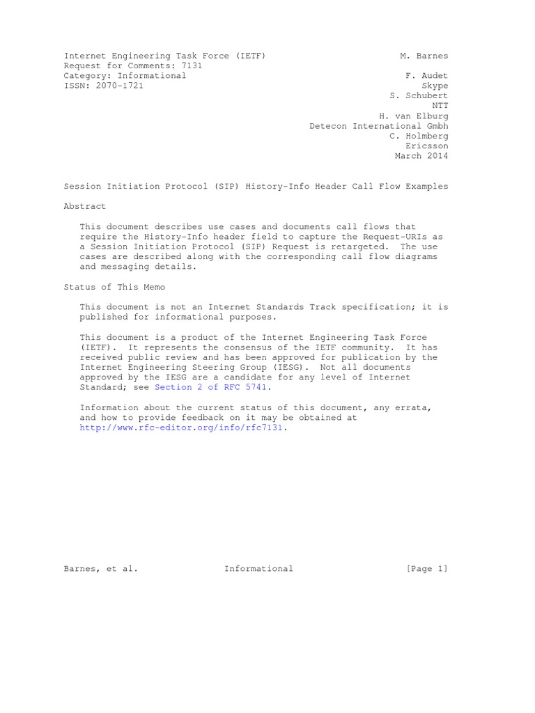 Rfc 7131 | Session Initiation Protocol | Internet Protocols