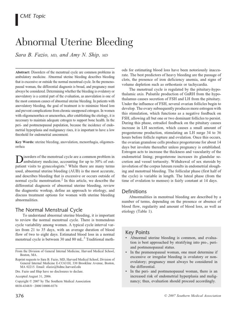 Abnormal Uterine Bleeding | PDF | Menstrual Cycle | Luteinizing Hormone