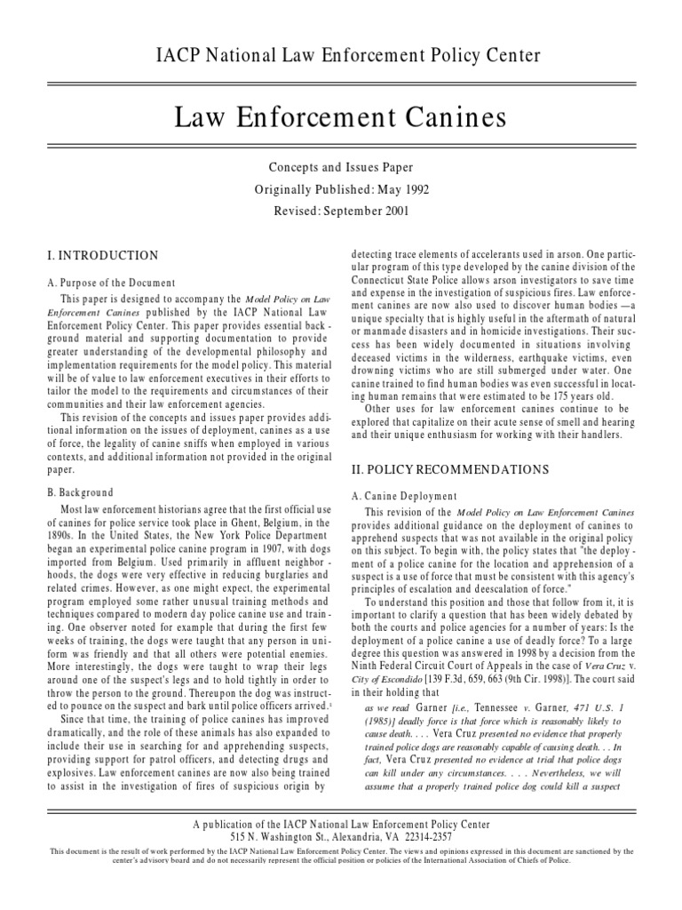 Law Enforcement Canines Paper | PDF | Police Dog | Deadly Force
