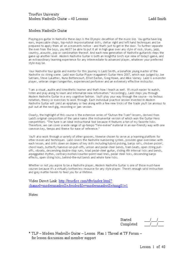 Modern Nashville Guitar - Lesson Plan 1 | PDF | Guitars | Musicology