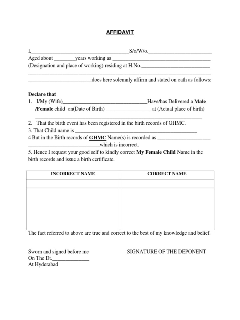 Affidavit: Incorrect Name Correct Name | PDF