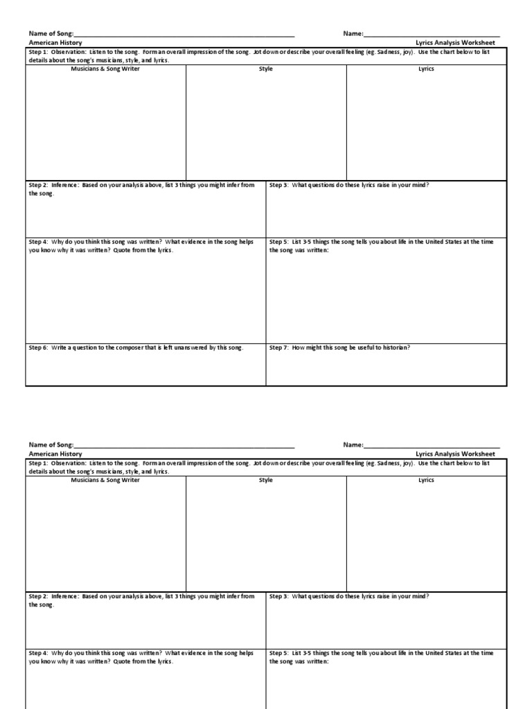 American History Song Analysis Worksheet | PDF | Language Arts ...