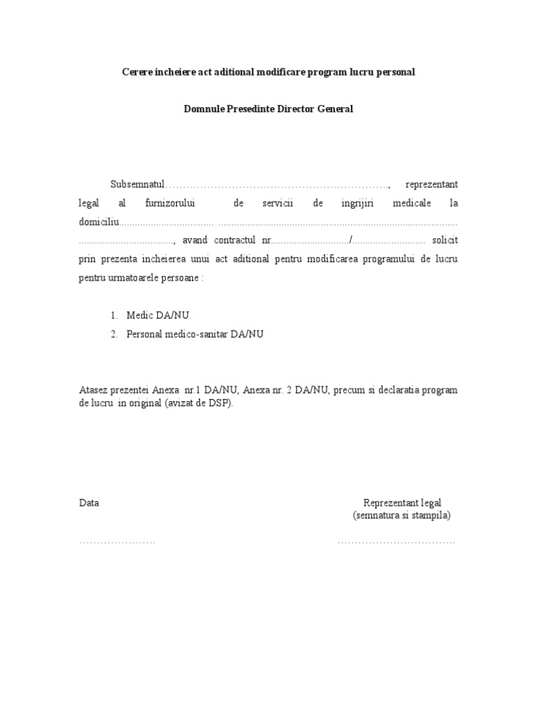 Cerere Tip Act Aditional Modificare Program de Lucru | PDF