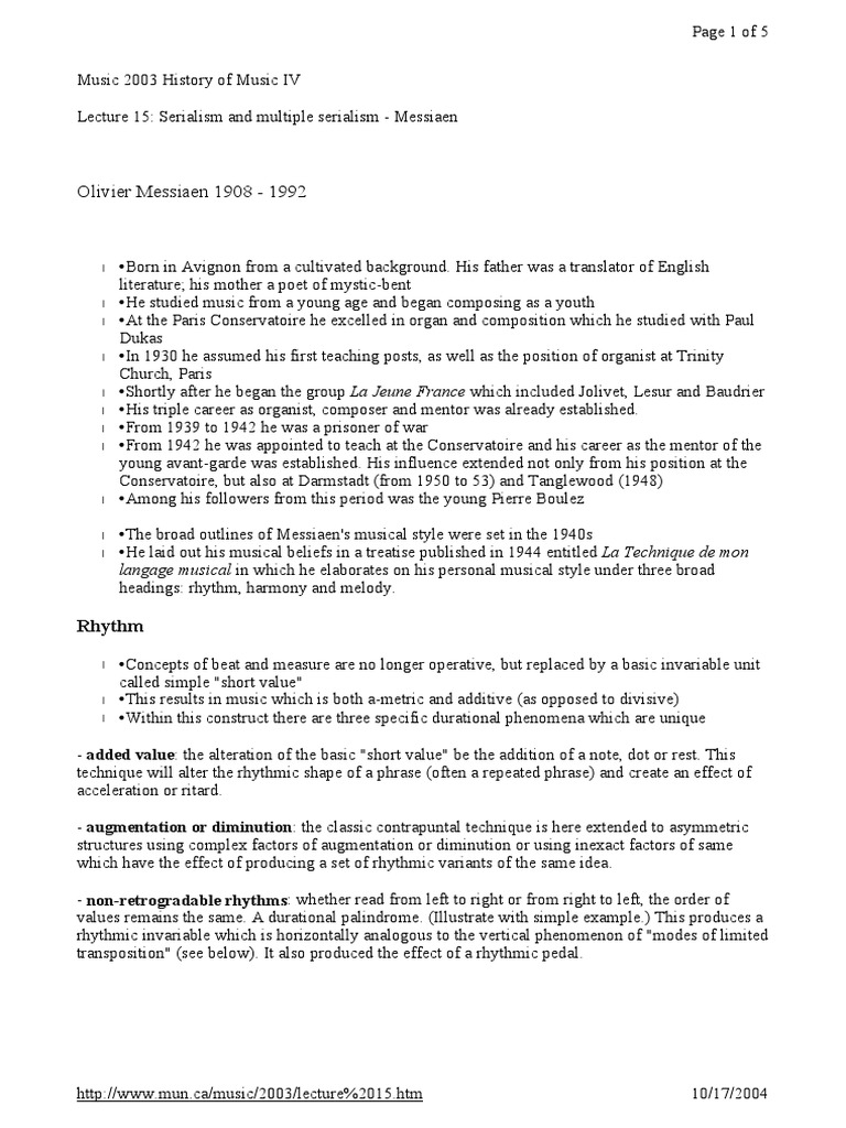 Serialism and Multiple Serialism - Messiaen | PDF | Harmony | Mode (Music)