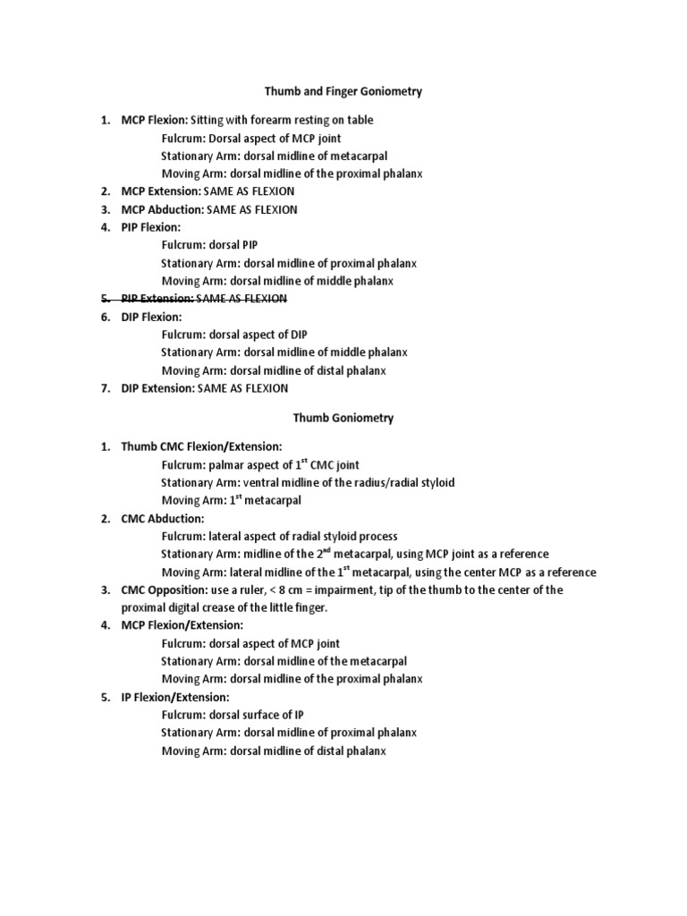 Thumb and MCP Goniometry Guide | PDF