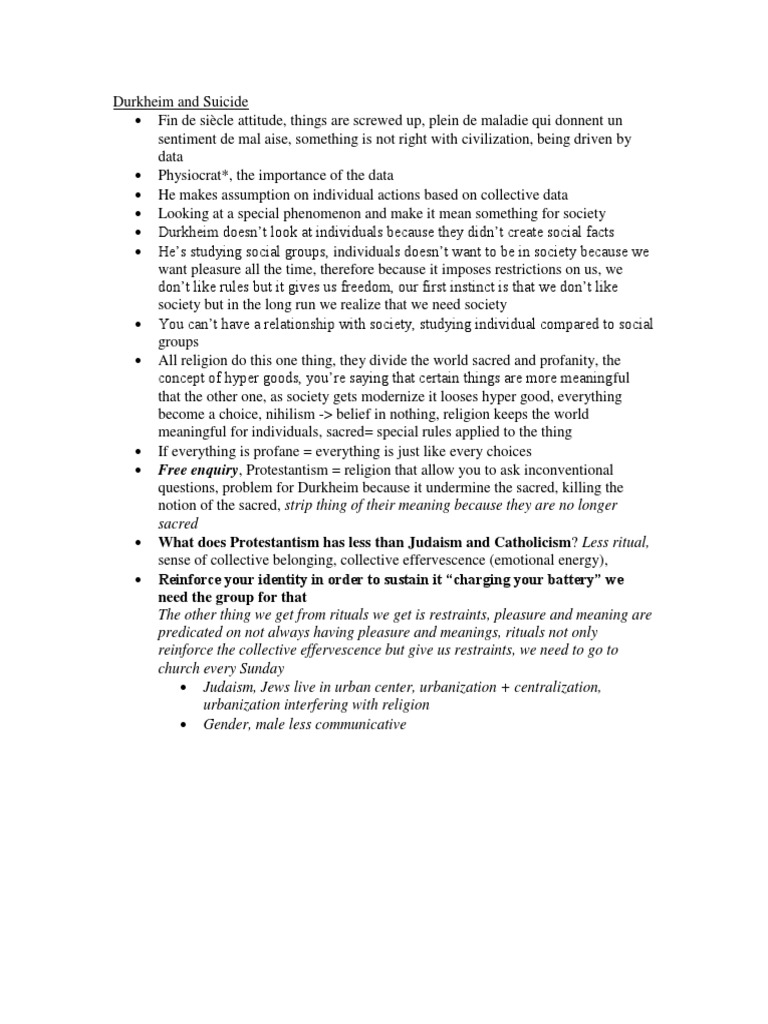 Durkheim's Analysis of Suicide and Society | PDF