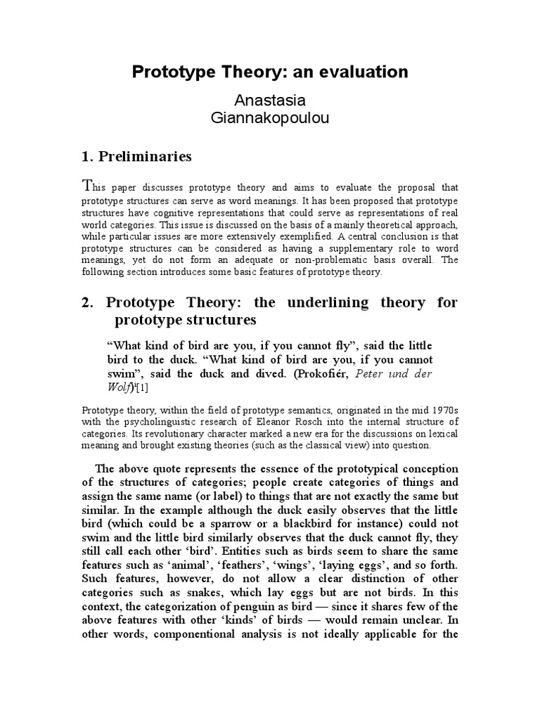 Prototype Theory: An Evaluation: 1. Preliminaries | PDF | Concept ...