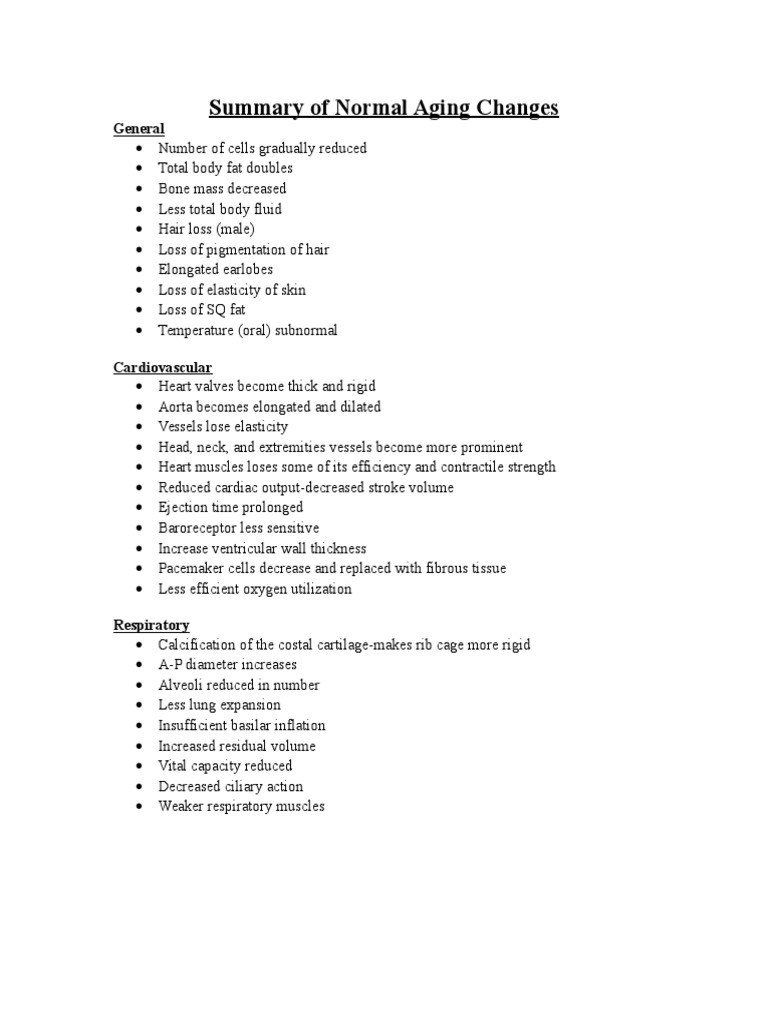 Normal Aging Changes Summary: Body Systems & Mind Effects in 40 ...