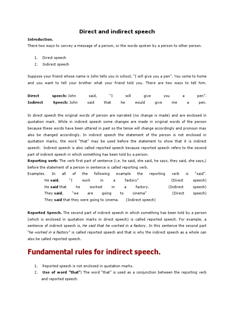 Direct Indirect Speach | PDF | Question | Verb