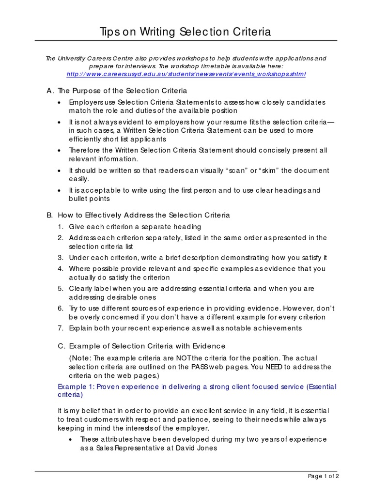 Writing Effective Selection Criteria | PDF | Career & Growth